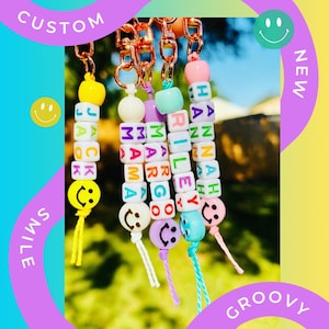 Personalized Beaded Keychain, Colorful Keychain for Bags, Square Bead ...