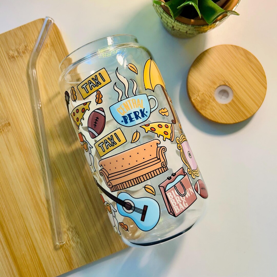 Friends Glass Cup, Central Perk Fall Design, Sitcom Cup With Bamboo Lid ...