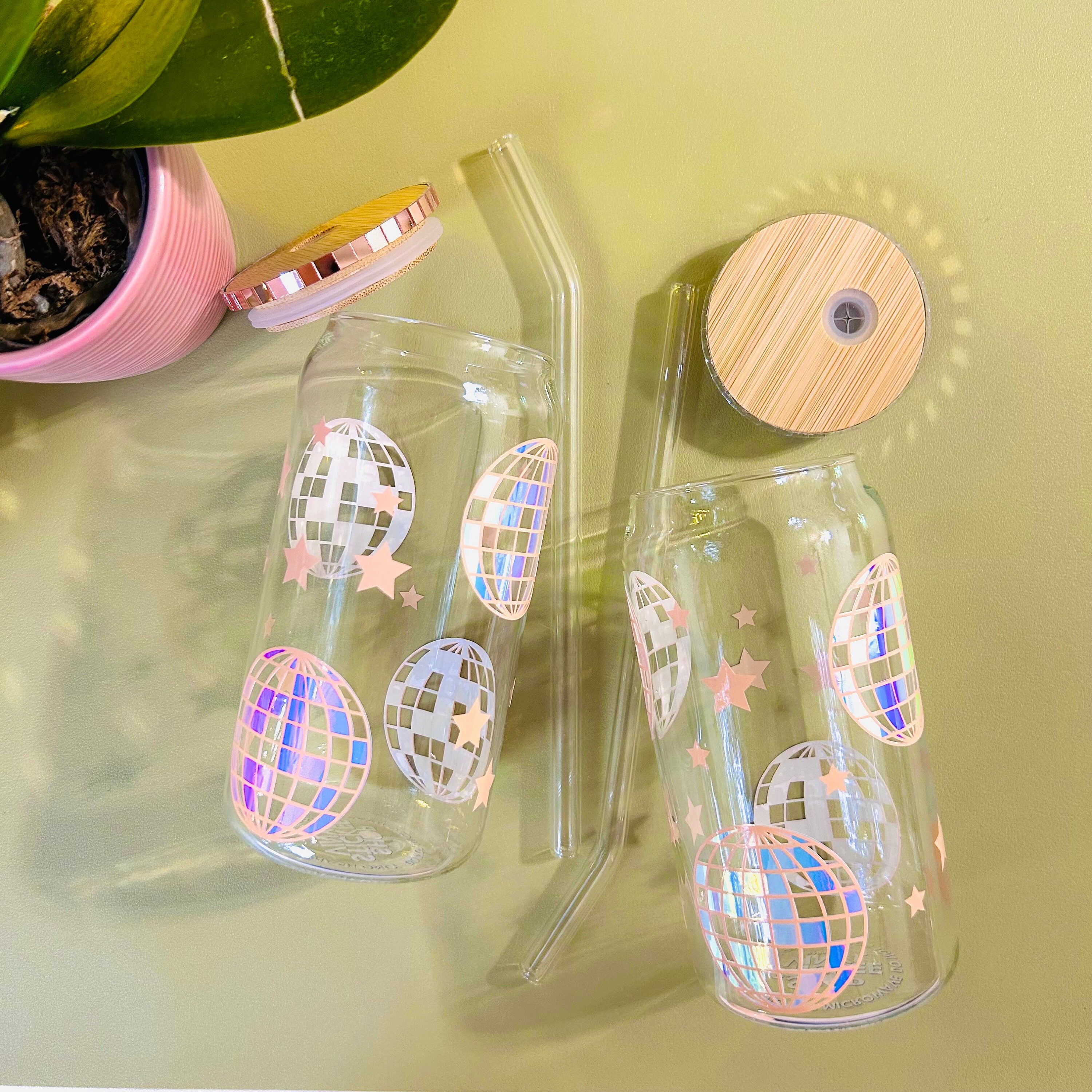 ROSE GOLD Disco Ball Glass Cup, Real Glass Mirror Pieces, Retro Party ...