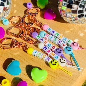 Personalized Beaded Keychain, Colorful Keychain for Bags, Square Bead ...