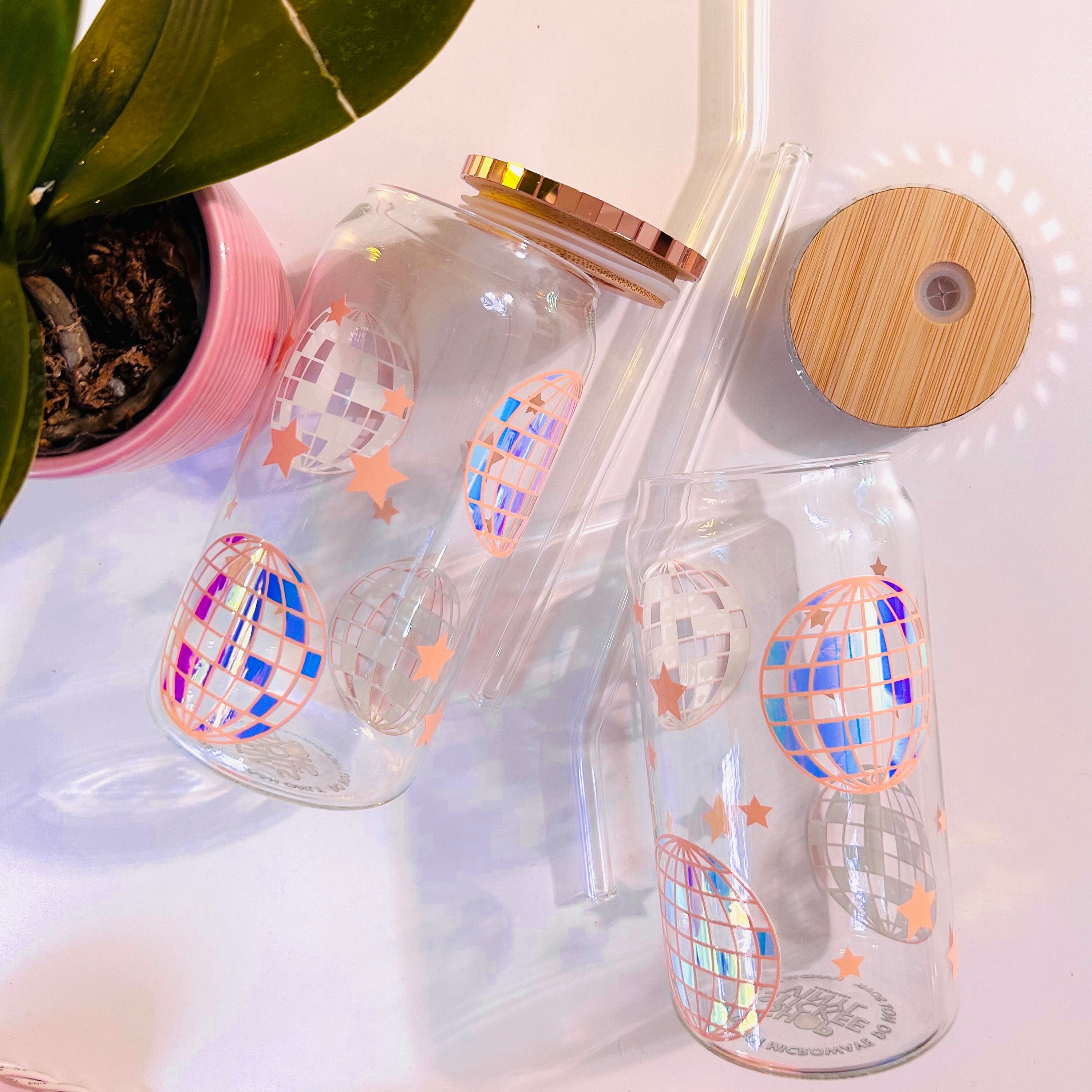 ROSE GOLD Disco Ball Glass Cup, Real Glass Mirror Pieces, Retro Party ...