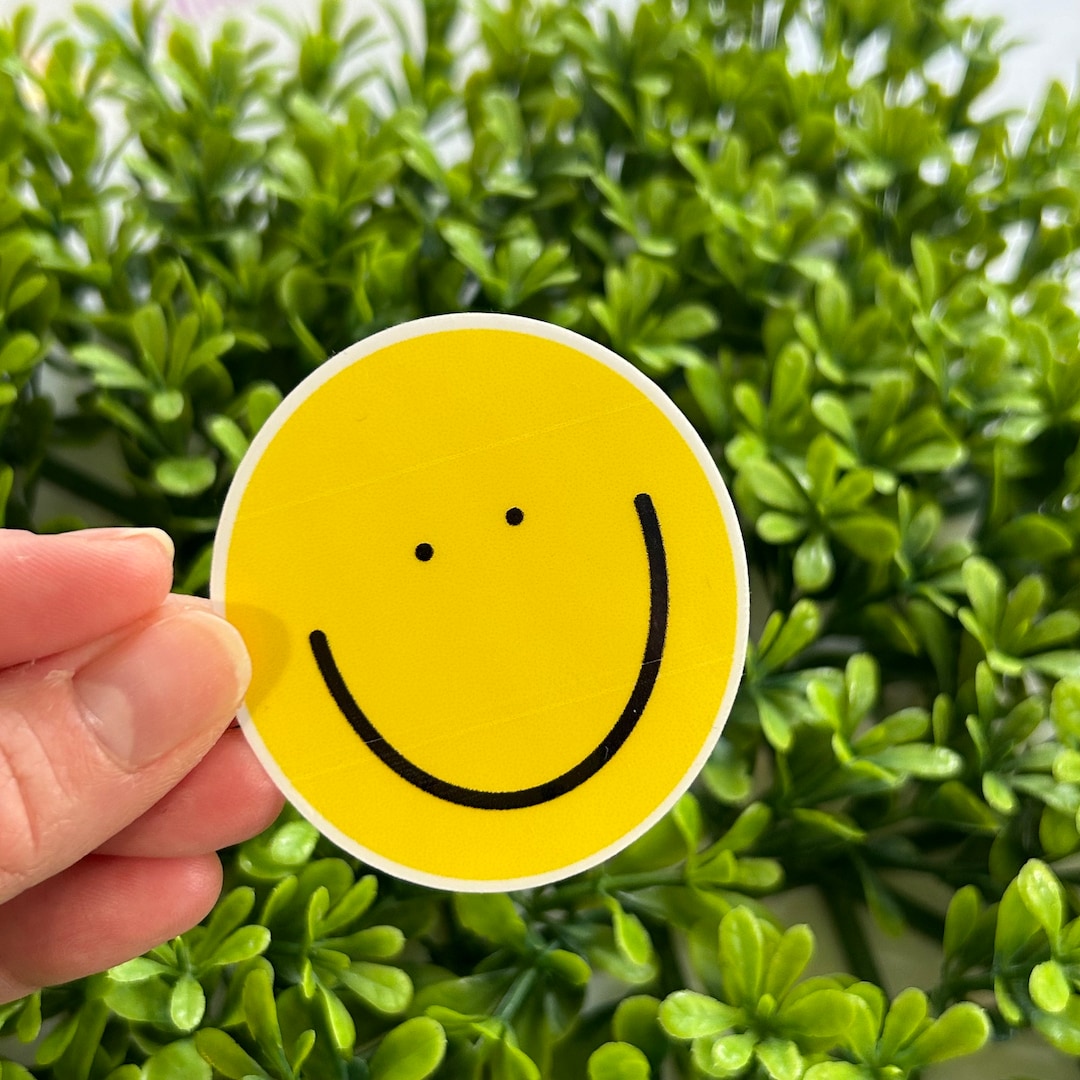 Yellow Happy Face Sticker, Waterproof Permanent Sticker, Happiness ...