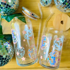 Disco Glass Cup, Groovy 70s Glass Can Cup, Disco Ball Beer Glass ...