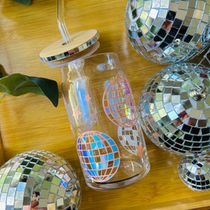 Disco Glass Cup, Groovy 70s Glass Can Cup, Disco Ball Beer Glass ...