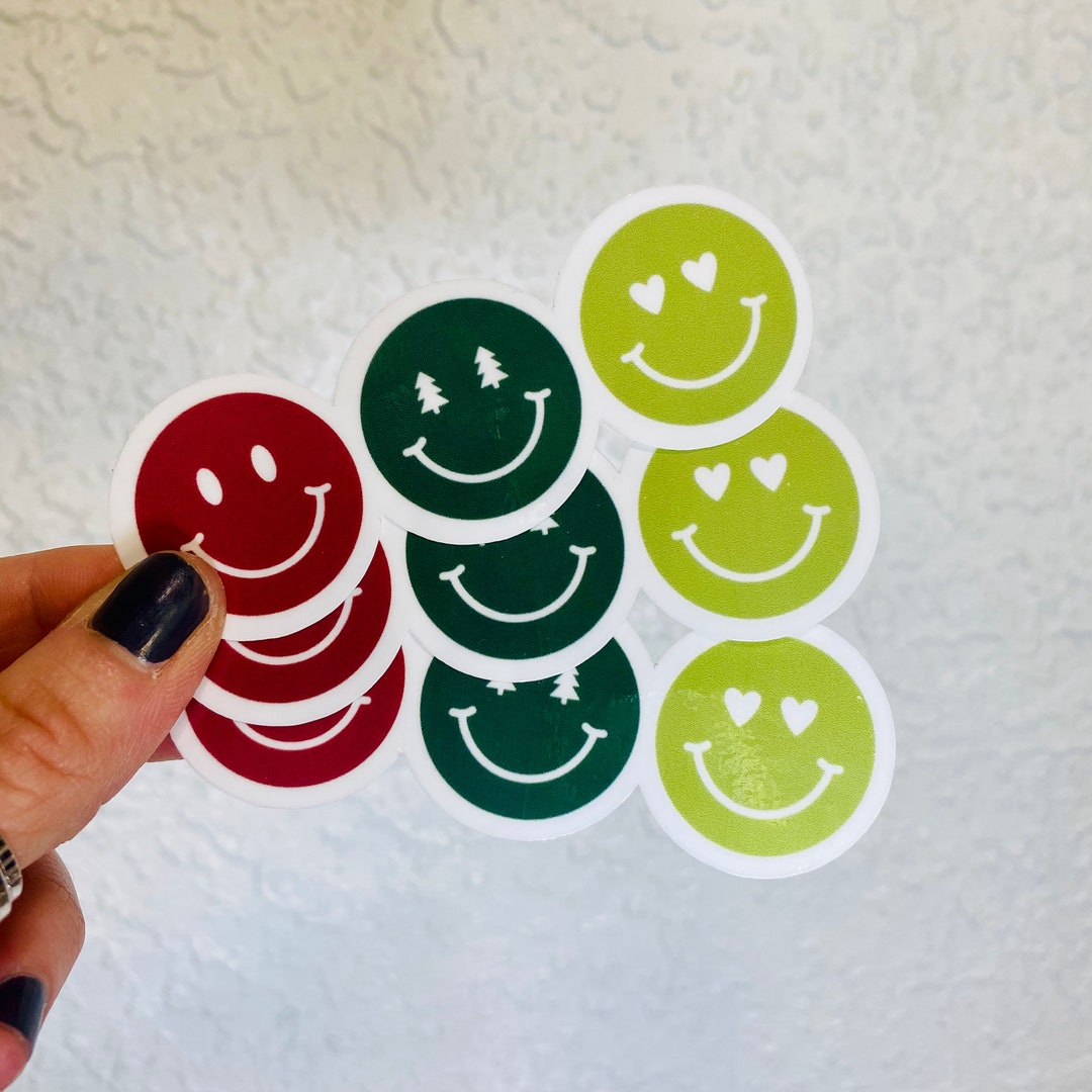 Christmas Smile Happy Face Sticker, Winter Waterproof Sticker, Festive ...