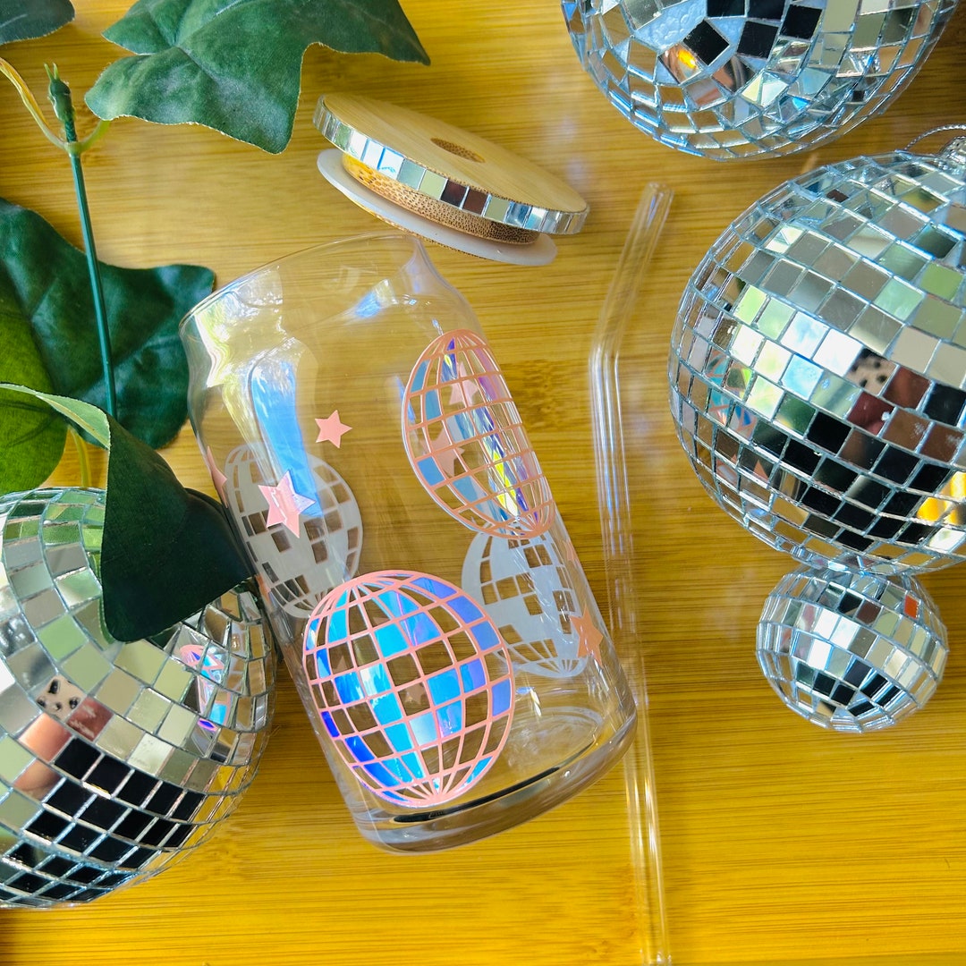 Disco Ball Glass Cup, Groovy Glass Can Cup, Holographic Disco Cup ...