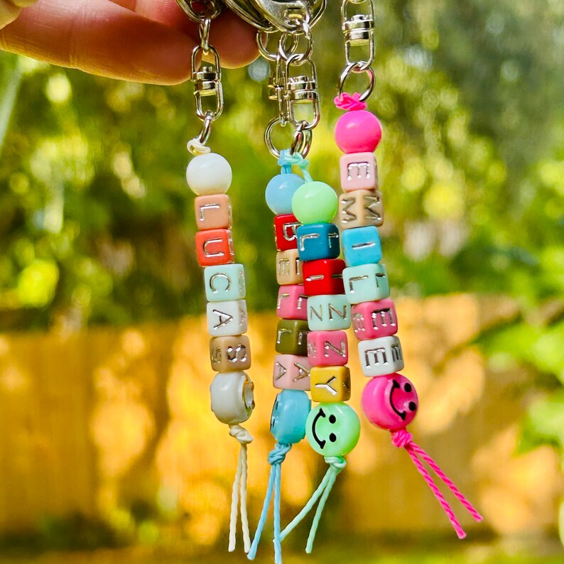 Custom Beaded Keychain, Colorful Letter Keychain With Lobster Clasp ...