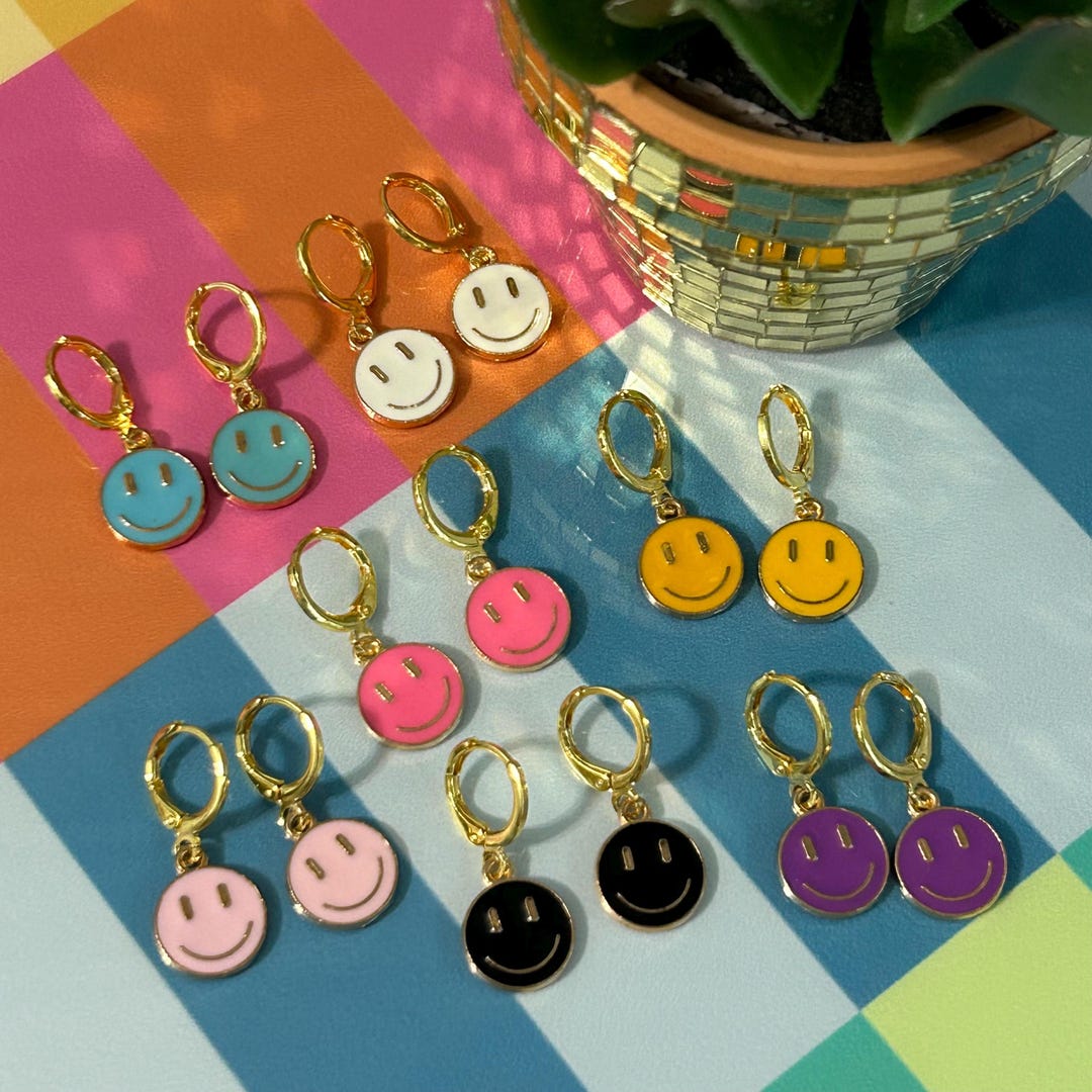 Colorful Happy Face Hoop Earrings, Gold Tarnish-free Jewelry, Smiling ...