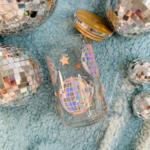 Disco Glass Cup, Groovy 70s Glass Can Cup, Disco Ball Beer Glass ...