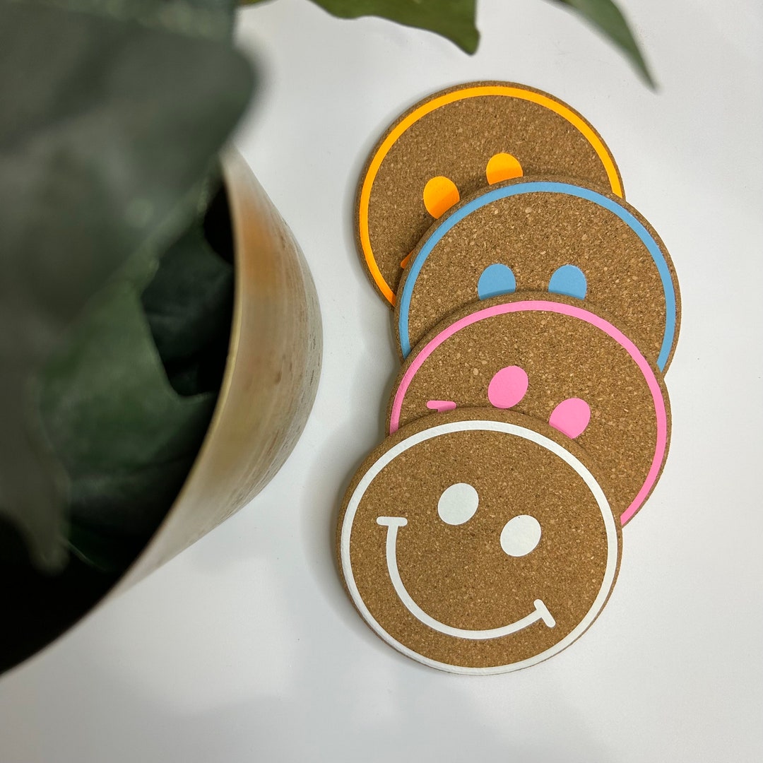 Smile Face Cork Coaster, Retro Checkered Board Coaster, Absorbent Retro ...