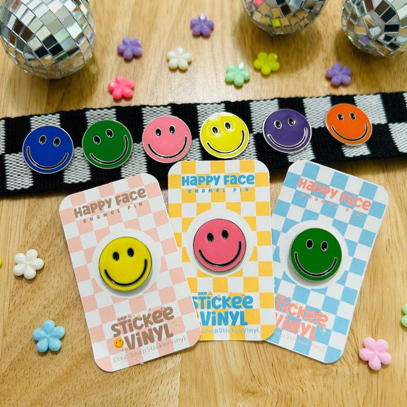 Smile Face Enamel Pin Happy Face Pushback Pin Colorful - Etsy