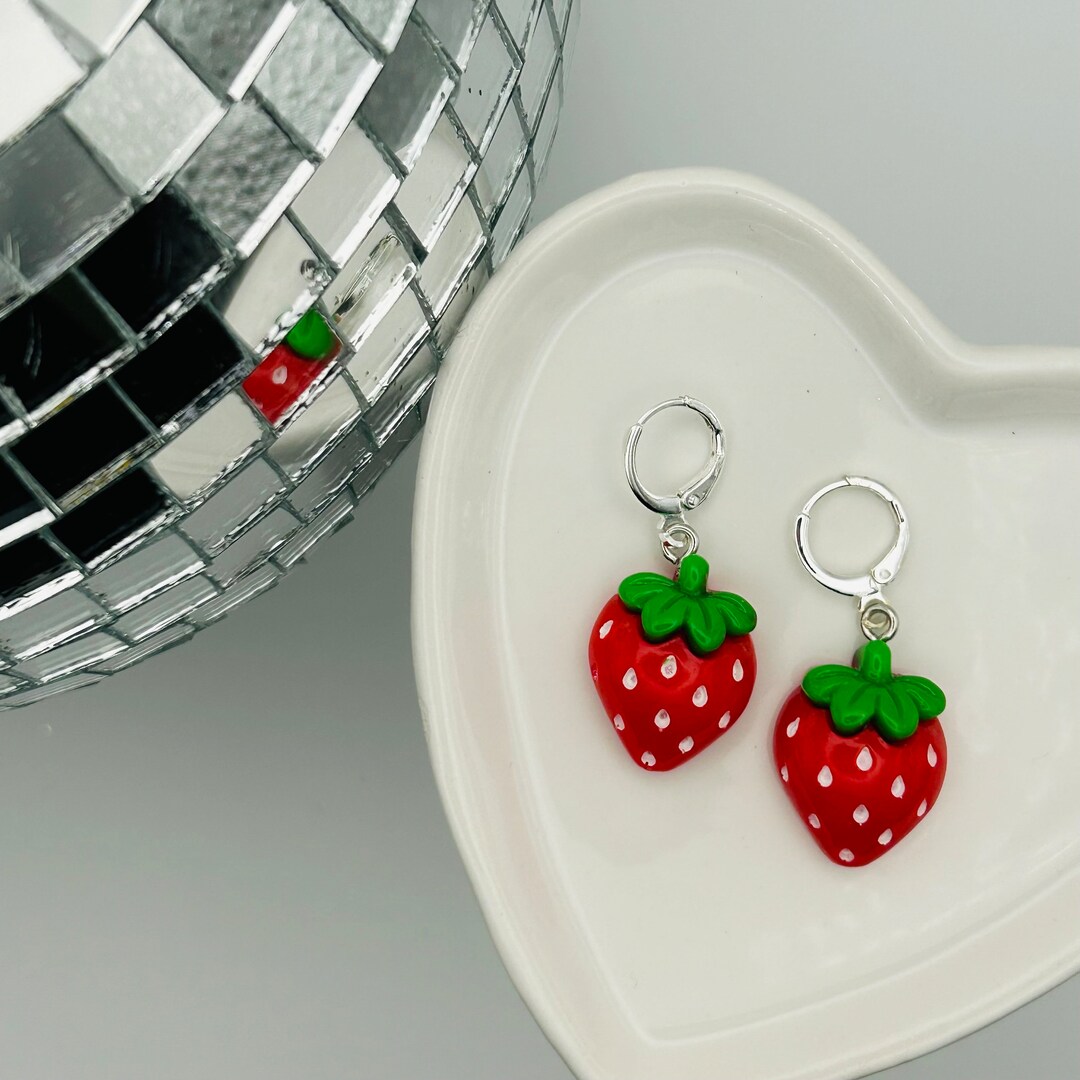 Strawberry Huggie Earrings, Fruit Hoops, Strawberry Accessories ...