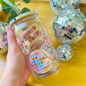 Disco Glass Cup, Groovy 70s Glass Can Cup, Disco Ball Beer Glass ...