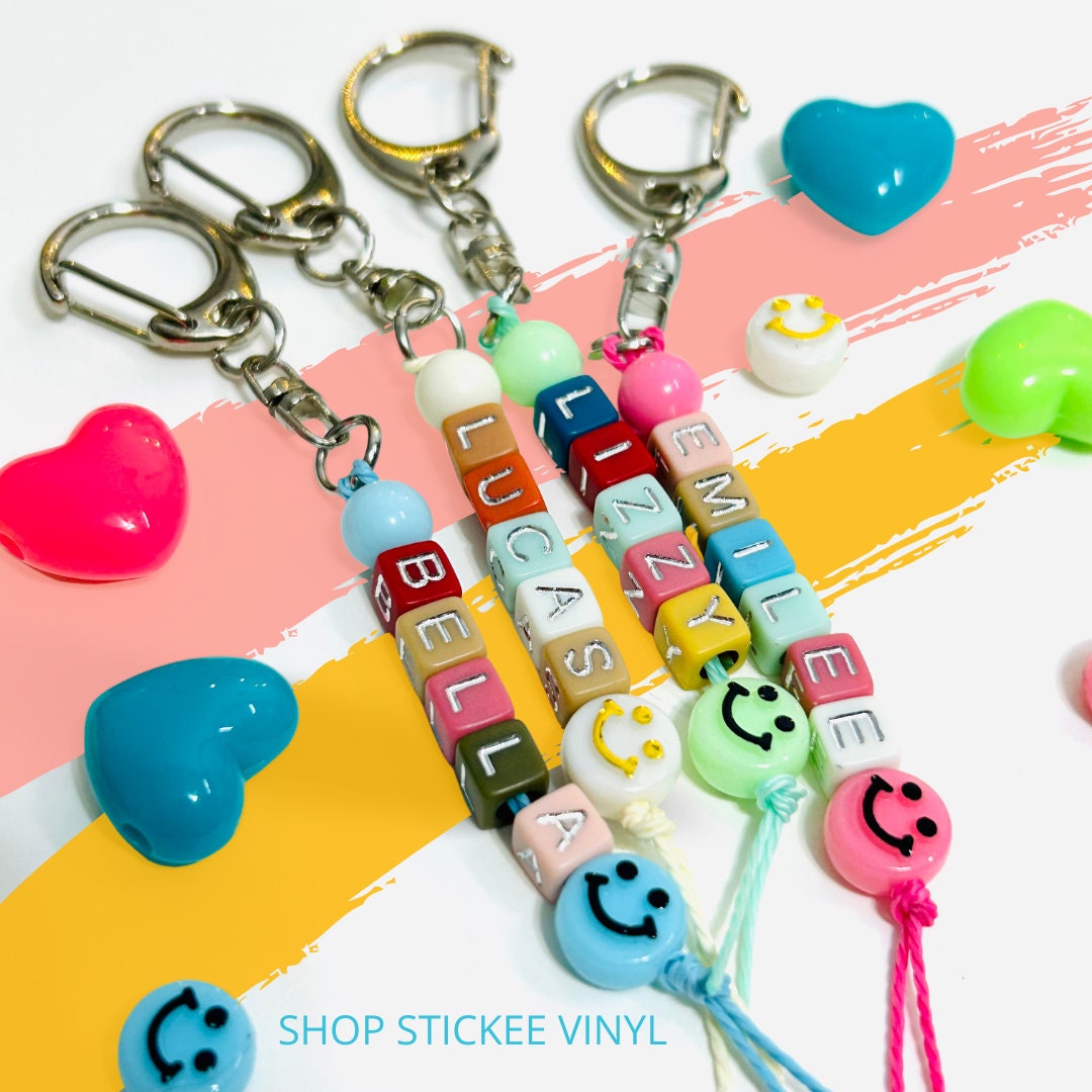 Custom Beaded Keychain, Colorful Letter Keychain With Lobster Clasp ...