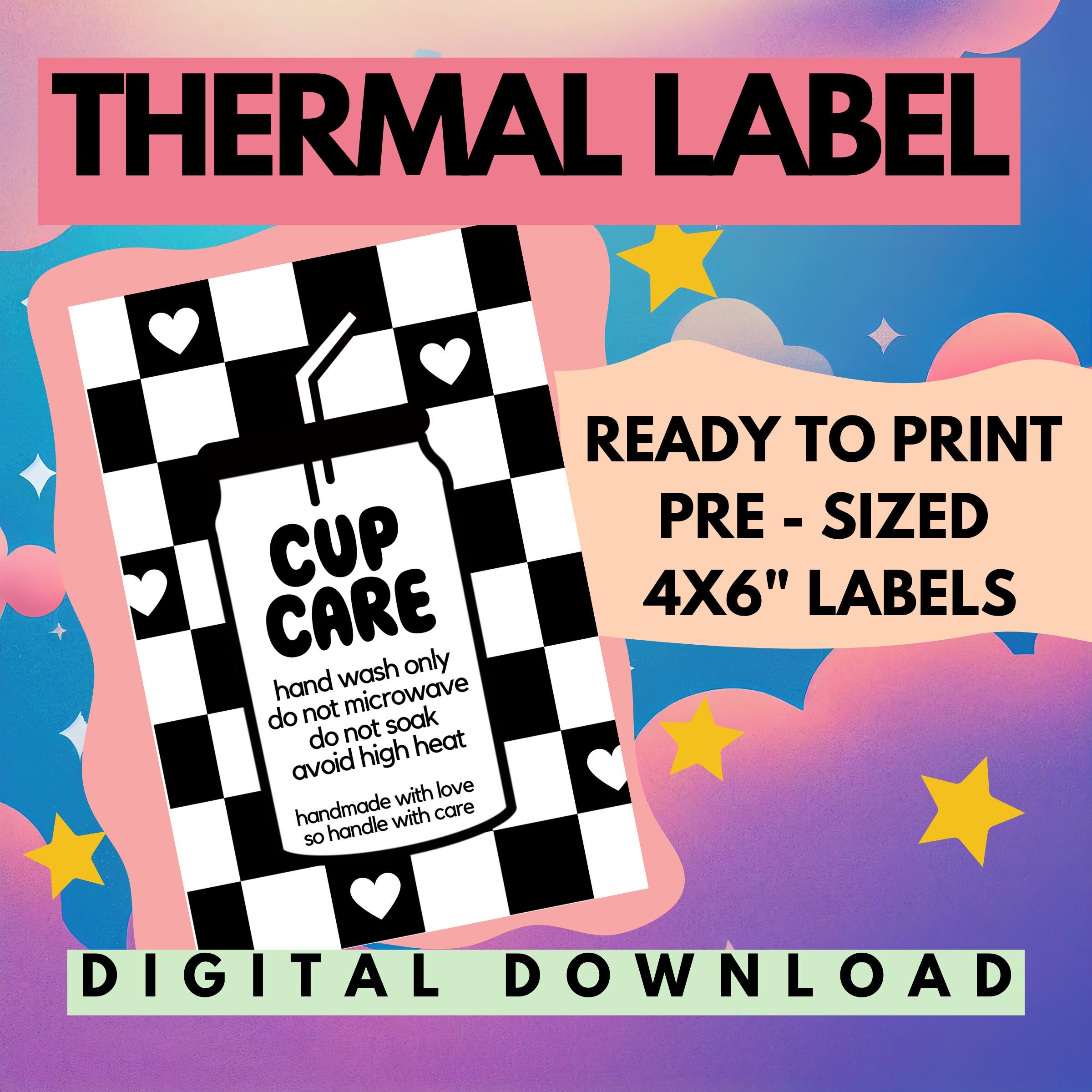 Cup Care PNG Label, Thermal Label Digital Download, 4x6 PNG Label ...