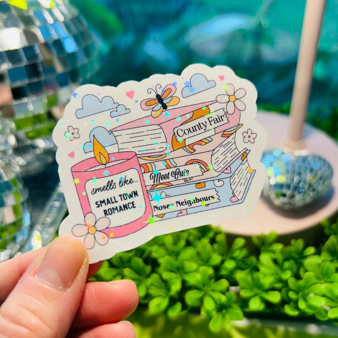 Romance Book Stack Sticker, Candle and Bookish Vinyl, Groovy Style ...