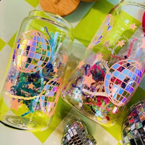 Disco Glass Cup, Groovy 70s Glass Can Cup, Disco Ball Beer Glass ...