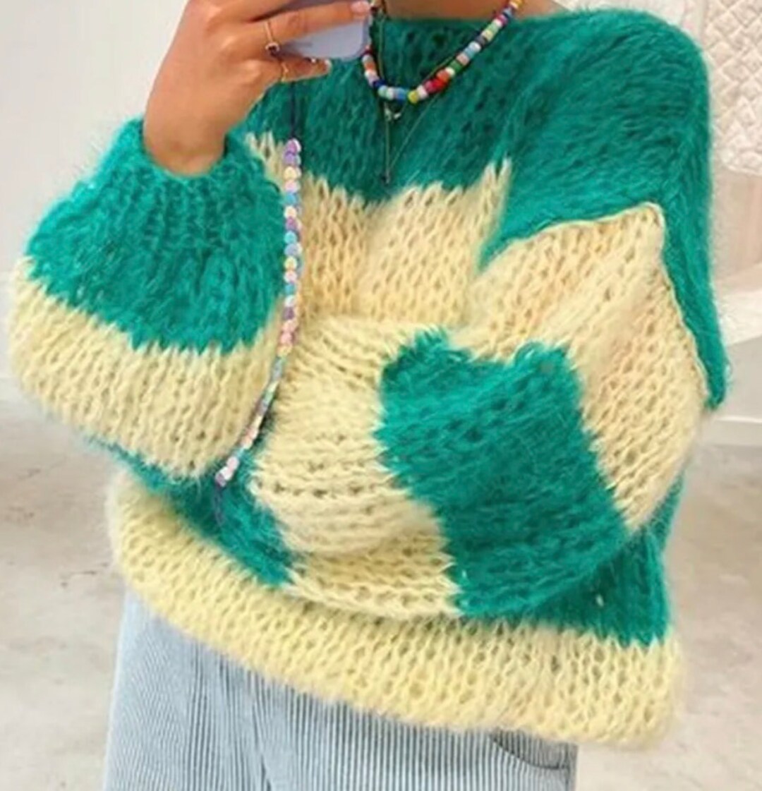 Colorful Striped Sweater Crochet Sweater Hand Knitted Warm - Etsy