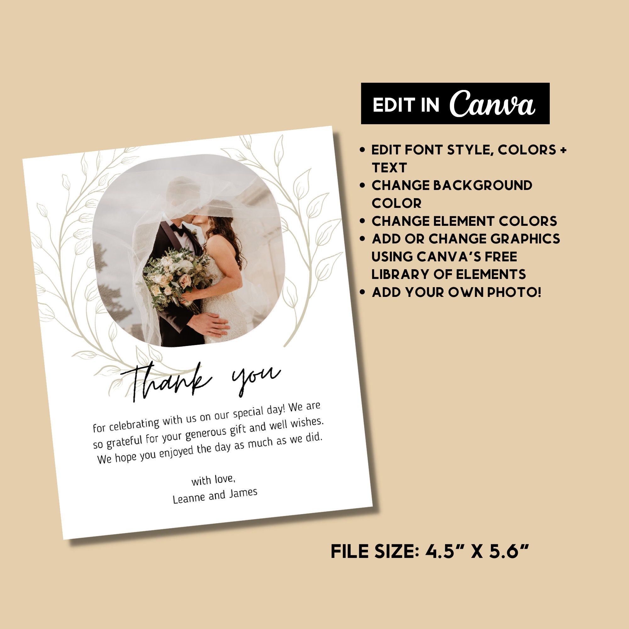 Wedding Thank You Card Template, Photo Thank You Card, Minimalistic ...
