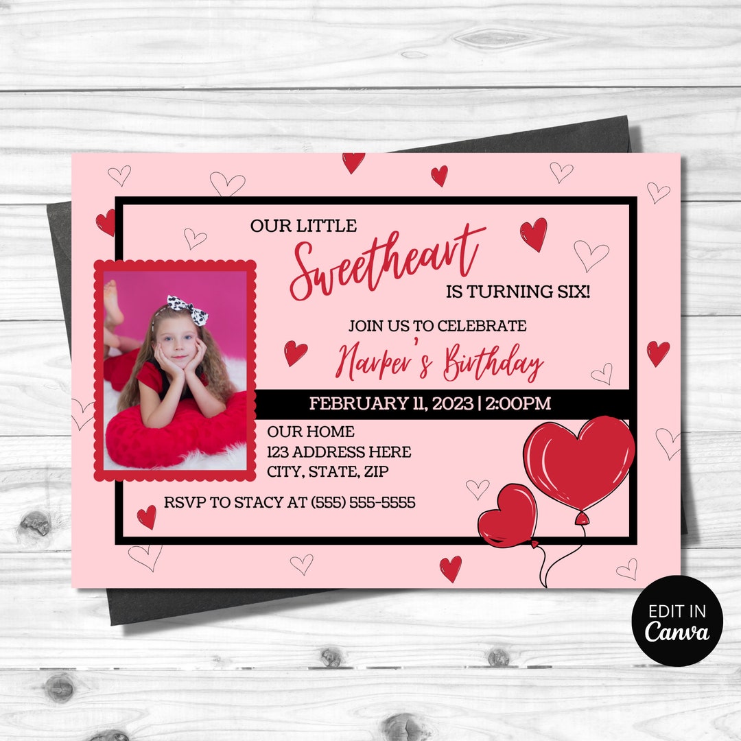 Editable Sweetheart Birthday Invitation, Valentine Theme Invitation ...