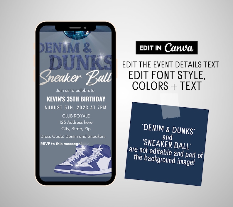 Denim & Dunks Evite Template, Denim and Dunks Sneaker Ball, Sneaker ...
