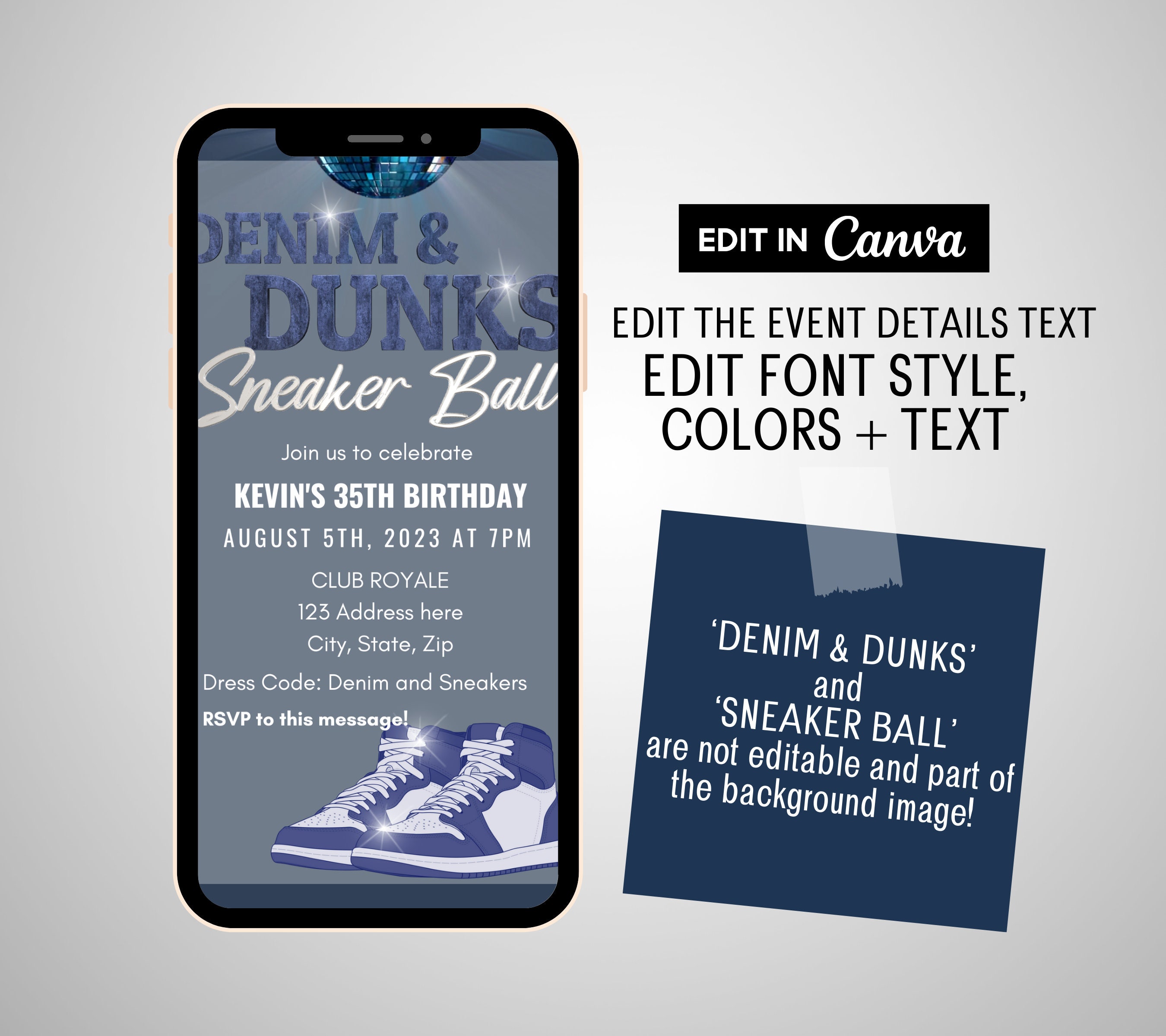 Denim & Dunks Evite Template, Denim and Dunks Sneaker Ball, Sneaker ...