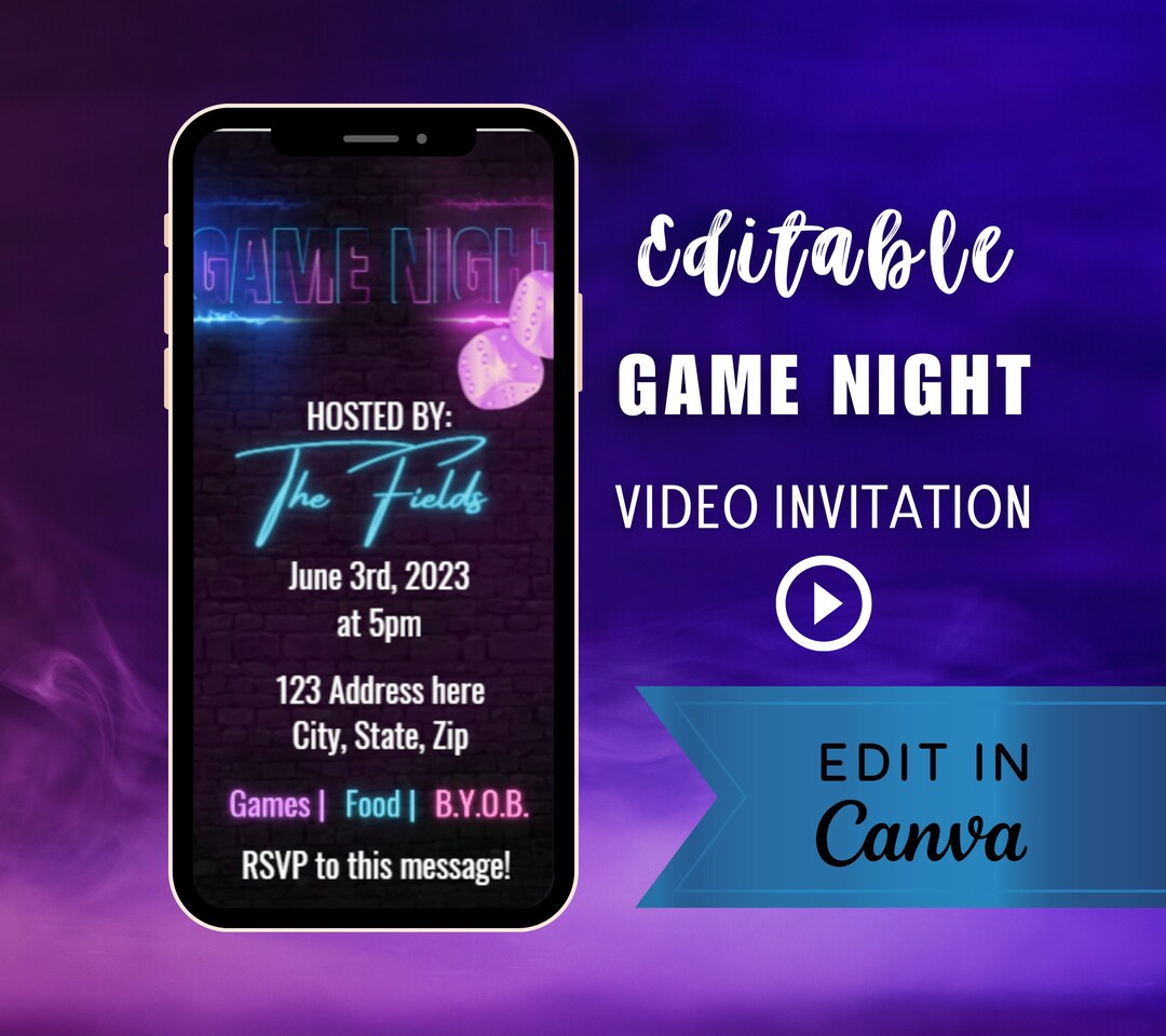 Editable Game Night Video Invite Animated Game Night Evite - Etsy