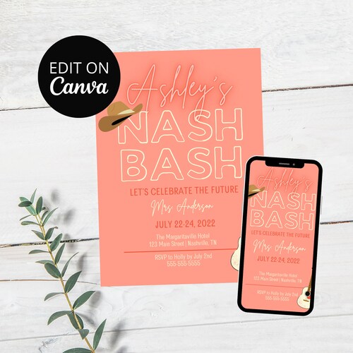 Nash Bash Bachelorette Party Invitation Nashville Bridal - Etsy