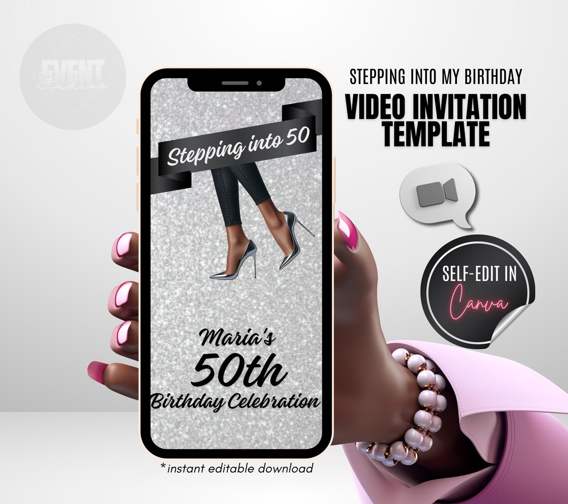 Stepping Into 50 Video Invitation, 50th Birthday Invite, ANY AGE ...