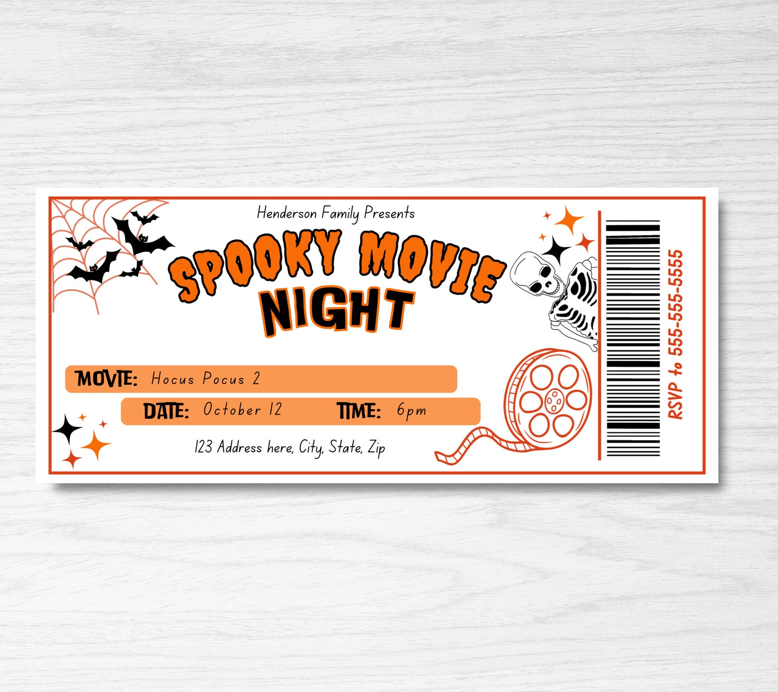Halloween Movie Night Ticket, Spooky Movie Night Ticket, Movie Night ...