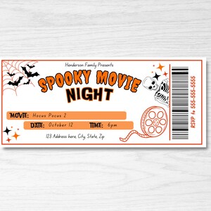 Halloween Movie Night Ticket, Spooky Movie Night Ticket, Movie Night ...