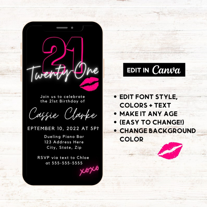 Editable Birthday Evite, 21st Birthday Invitation, ANY AGE, Birthday ...