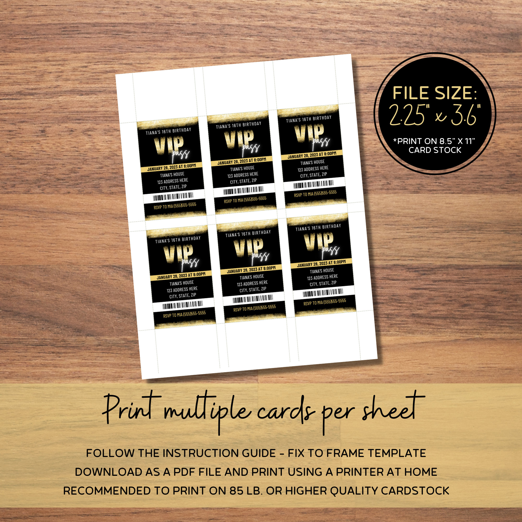 Gold VIP Pass Party Invitation, VIP Insert for Lanyard, VIP Pass ...