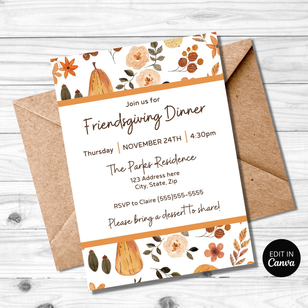 Editable Friendsgiving Dinner Invitation, Thanksgiving Dinner Invite ...