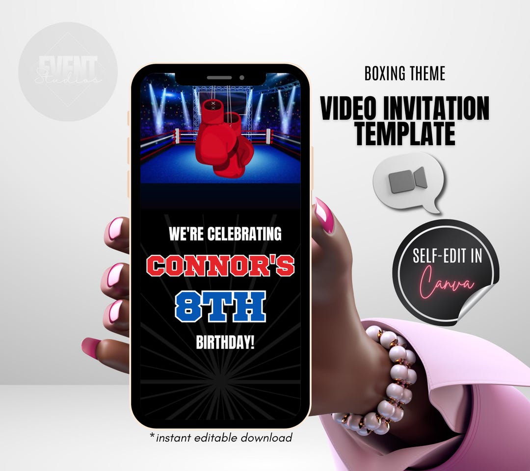 Boxing Themed Birthday Invitation Video, Knockout Party Invite, Mixed ...