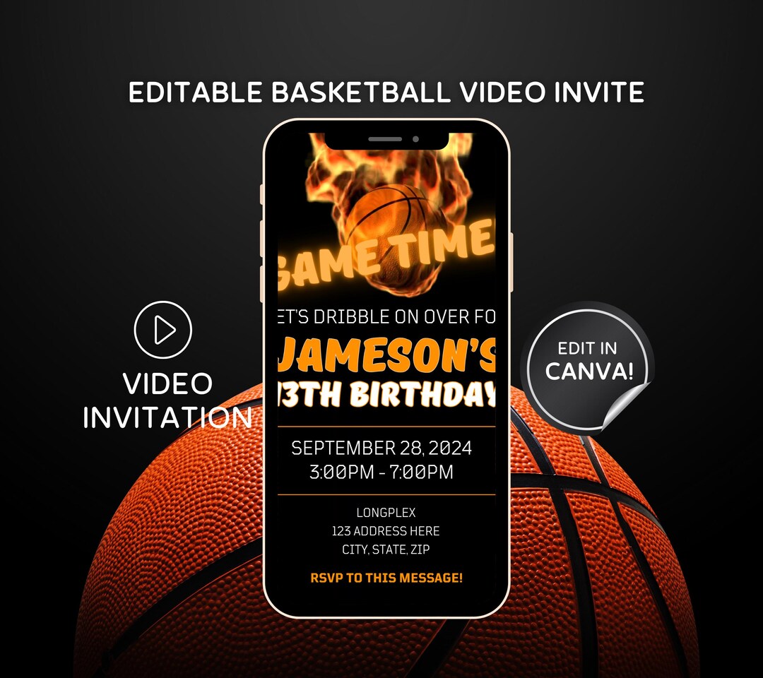 Editable Basketball Video Invitation, Basketball Birthday, Basketball ...