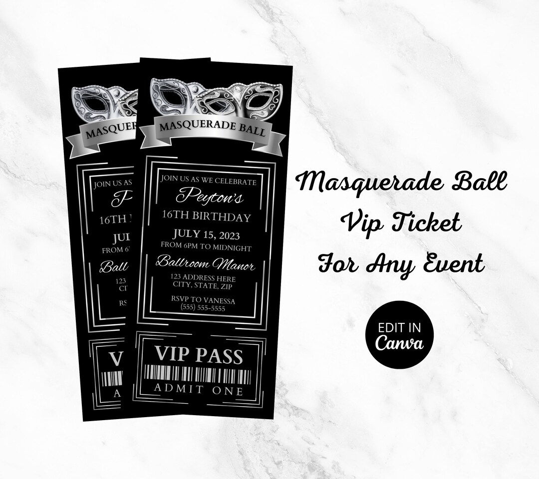 Editable Masquerade Ball Invitation, Masquerade VIP Ticket, Event ...