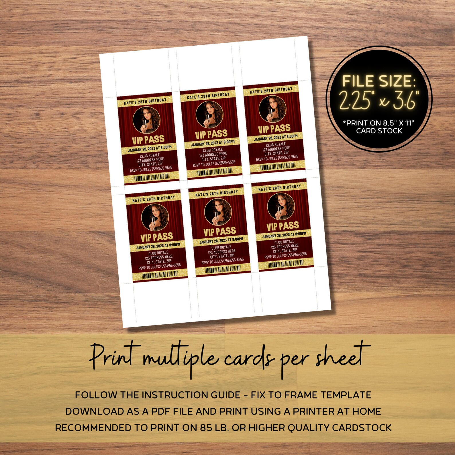 VIP Pass Party Invitation, Red Curtain, Hollywood, VIP Insert for ...