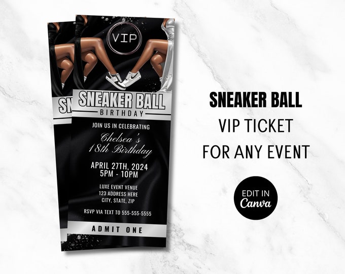 Editable Sneaker Ball Invitation, Sneaker Ball Event Ticket, Black and ...
