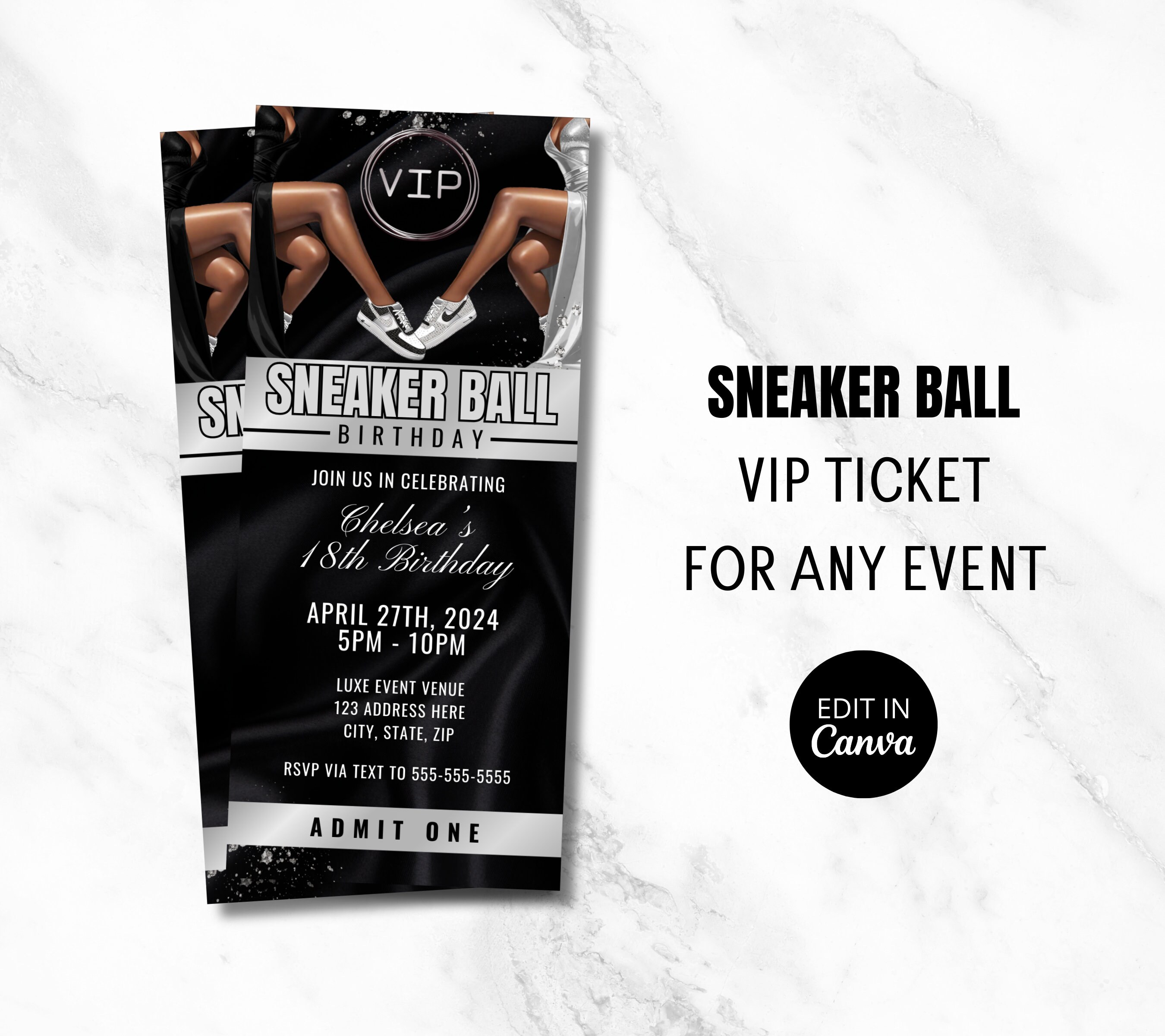 Editable Sneaker Ball Invitation, Sneaker Ball Event Ticket, Black and ...