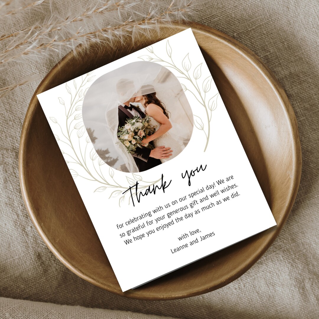 Wedding Thank You Card Template, Photo Thank You Card, Minimalistic ...