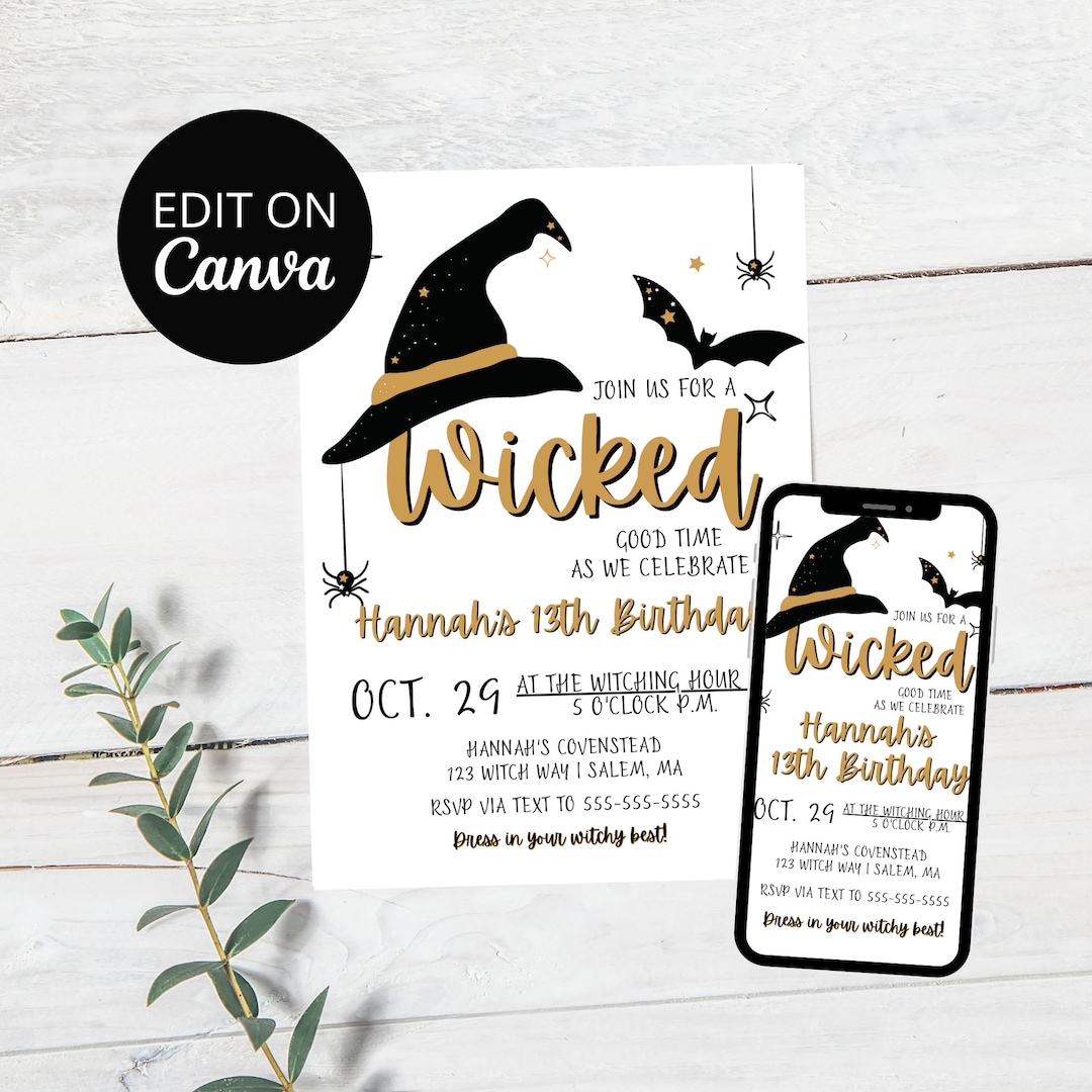 Wicked Halloween Birthday Invitation Witch Theme Party - Etsy