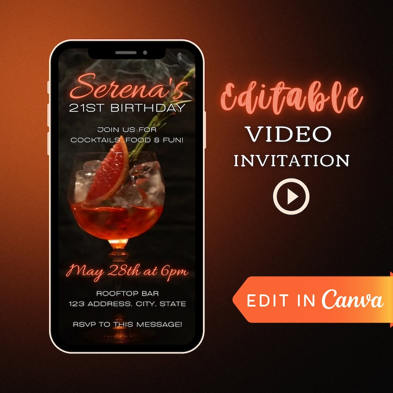 Editable Video Invite Birthday Video Evite Cocktail Party - Etsy