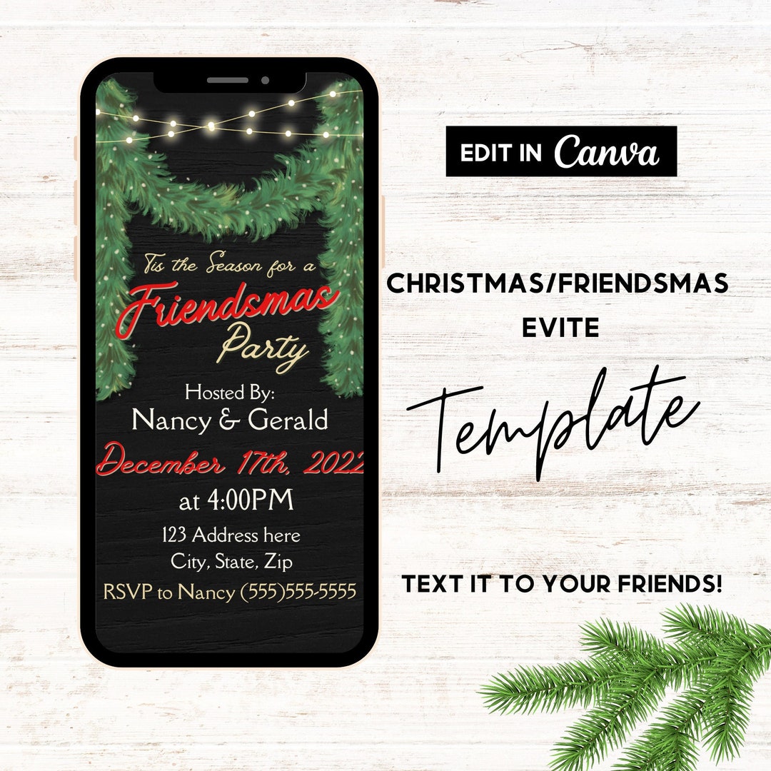 Editable Christmas Party Evite, Holiday Party Invite, Friendsmas Party ...