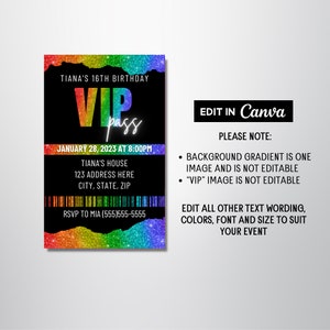 Rainbow VIP Pass Party Invitation, VIP Insert for Lanyard, VIP Pass ...