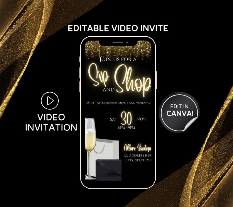 Editable Sip and Shop Video, Sip and See Invitation, Shopping Event ...