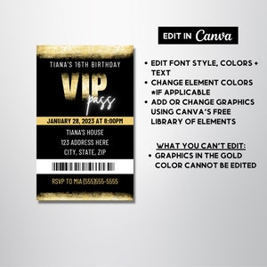 Gold VIP Pass Party Invitation, VIP Insert for Lanyard, VIP Pass ...