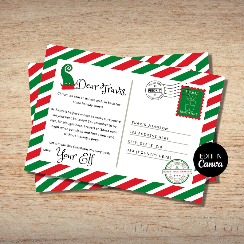 Editable Elf Arrival Postcard Elf Postcard Template Elf - Etsy