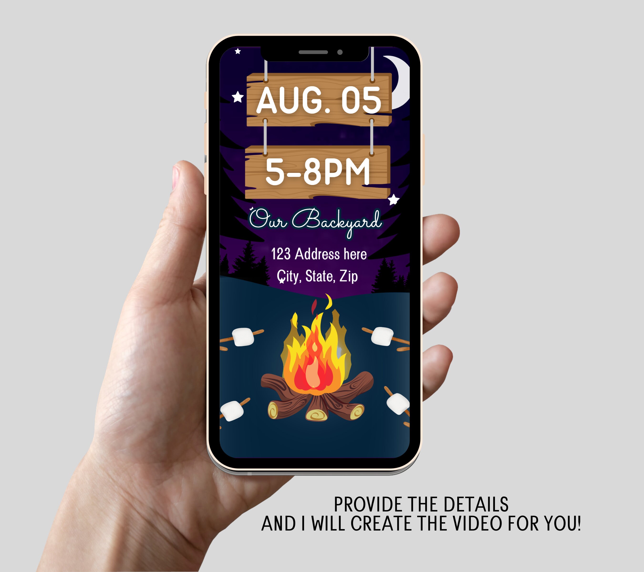 Animated Smores Birthday Theme Invite, Camping Theme Invite, Glamping ...