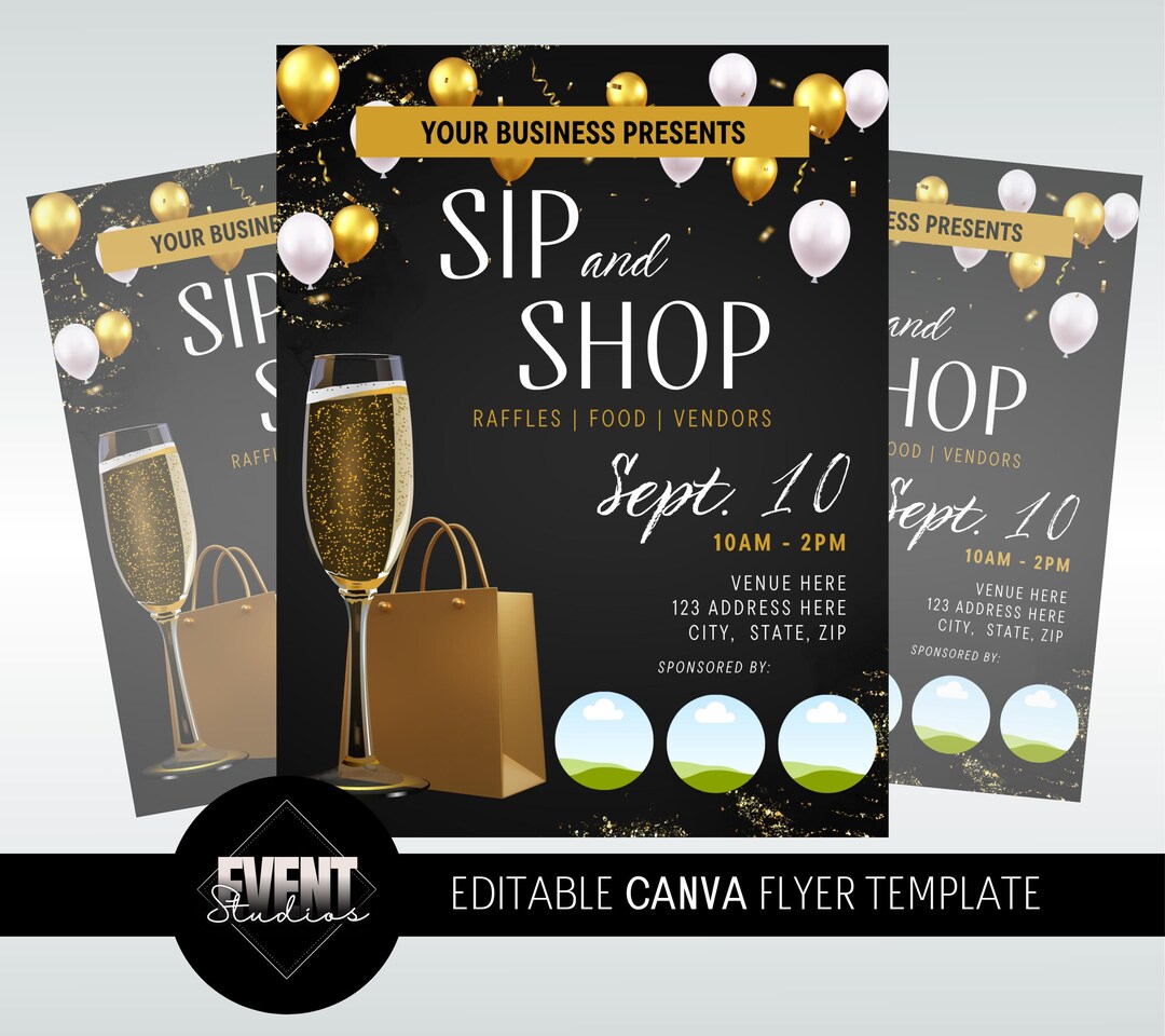 Editable Sip and Shop Flyer, Pop up Shop Flyer, Shopping Event Flyer ...